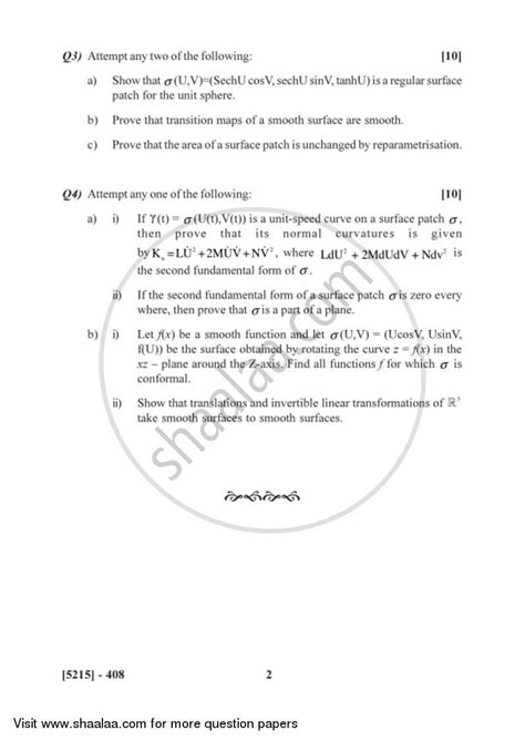 Differential Geometry B Sc Mathematics Semester TYBSc Pattern Question Paper