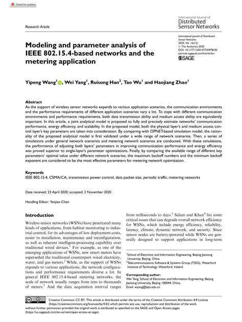 Pdf Modeling And Parameter Analysis Of Ieee 802154 Based Networks And The Metering Application