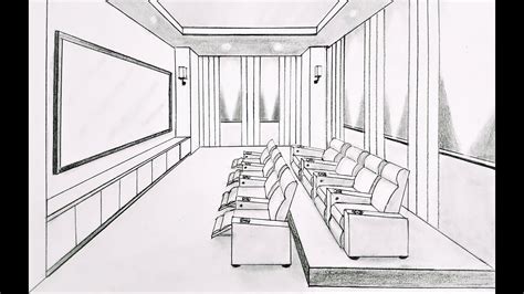 How To Draw A Room In One Point Perspective Home Theatre Youtube