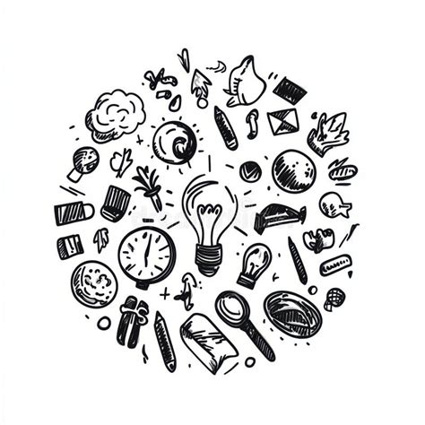 Creative Circle Of Hand Drawn Doodles Featuring Various Objects Stock Illustration