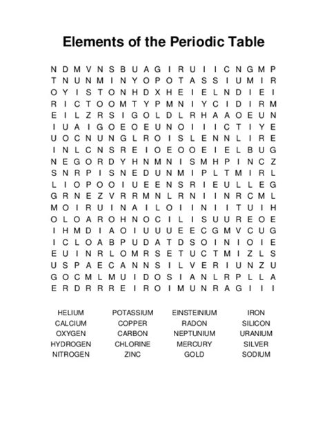 Elements Of The Periodic Table Word Search