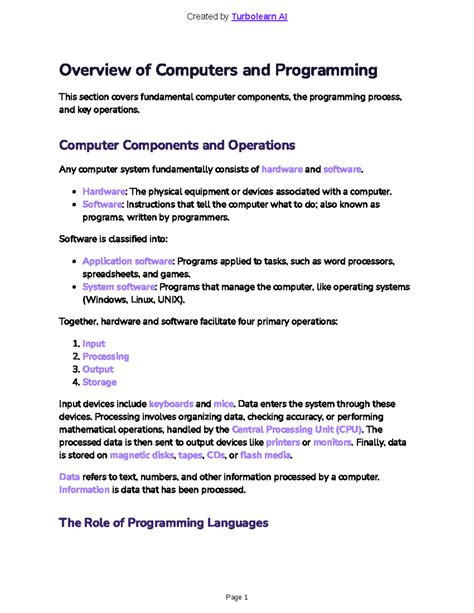 Turbolearn Ai Overview Of Computers And Programming Concepts Studocu