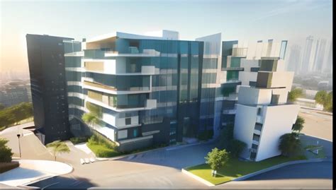 Rendering Of A Building With Many Windows And Many Trees Architectural Visualization Cardboard