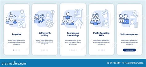 Trendy Soft Skills Light Blue Onboarding Mobile App Screen Stock Vector