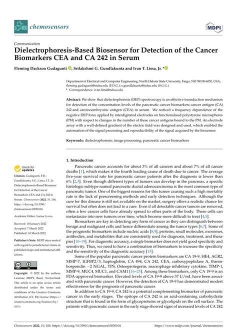 Pdf Dielectrophoresis Based Biosensor For Detection Of The Cancer