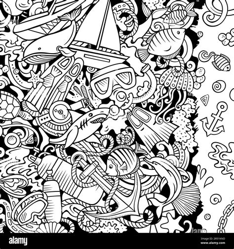 Diving Cartoon Vector Doodles Illustration Dive Frame Design Water