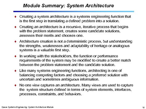 System Architecture Module Space Systems Engineering Version 1