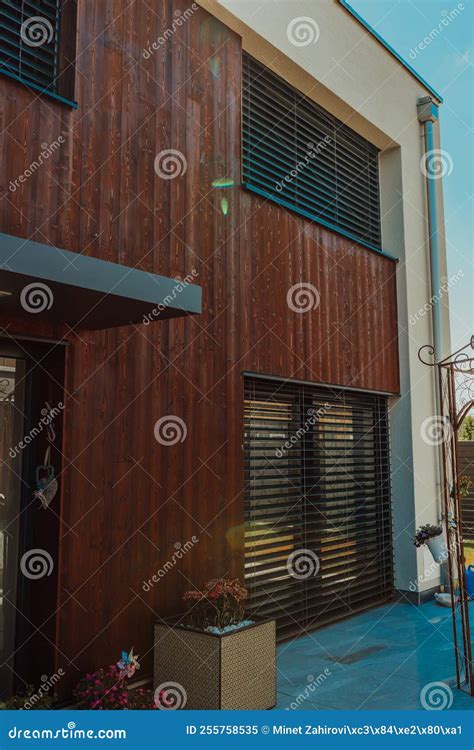 Entering A Modern House With Wooden Details Stock Image Image Of Real