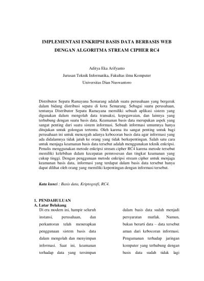 Implementasi Enkripsi Basis Data Berbasis Web Dengan Algoritma Stream Cipher Rc4