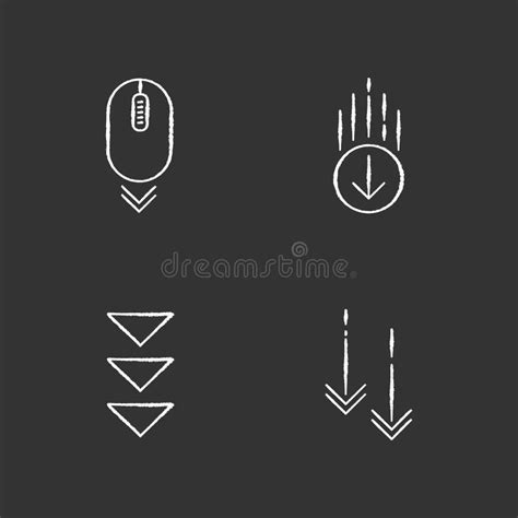 Scrolling Down Chalk White Icons Set On Black Background Moving Arrows Web Page Browsing