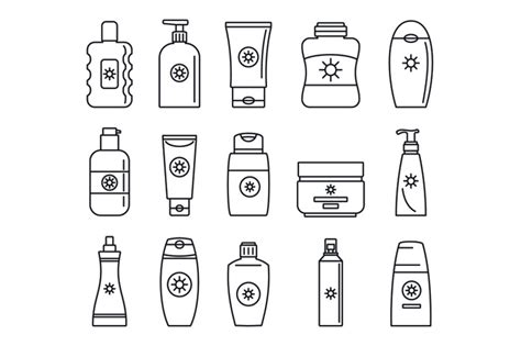Sunscreen Bottle Icon Set Outline Style By Anatolir56 Thehungryjpeg
