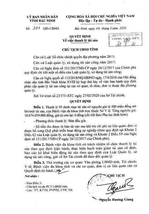 Mẫu Quyết định Thanh Lý Tài Sản Nhà Nước