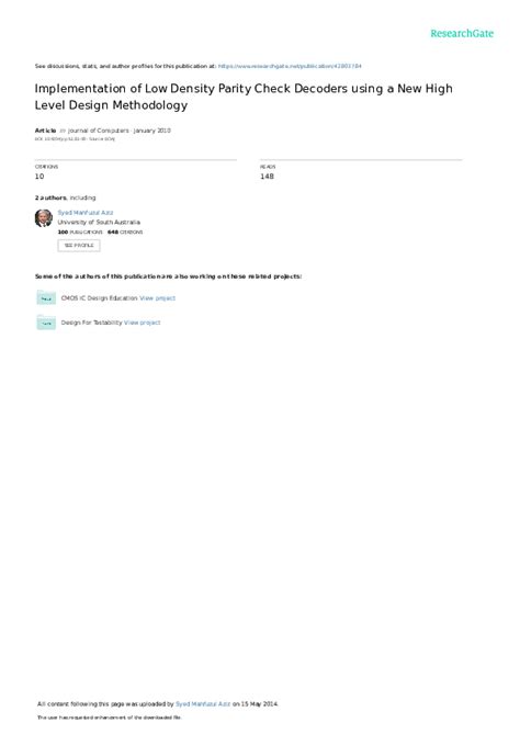 Pdf Implementation Of Low Density Parity Check Decoders Using A New High Level Design