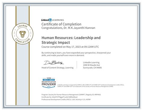 Dr Mkjayanthi Kannan On Linkedin Certificate Of Completion