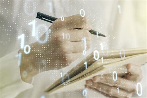 Premium Photo Creative Abstract Binary Code Sketch And Man Hand