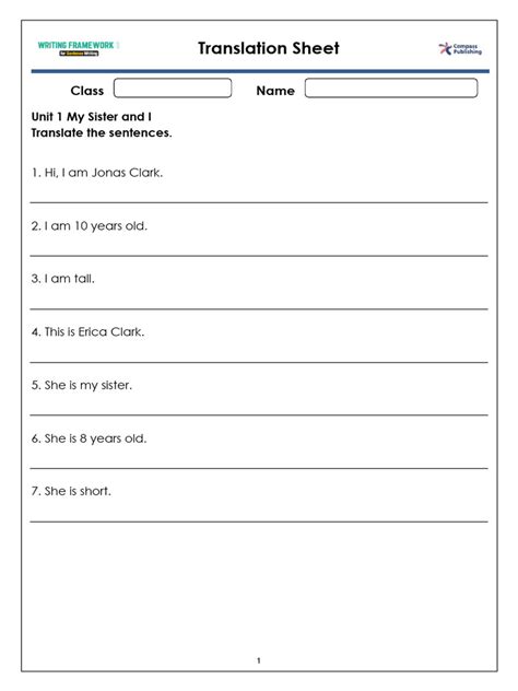 Writing Framework For Sentence Writing 1 Translation Sheet Pdf