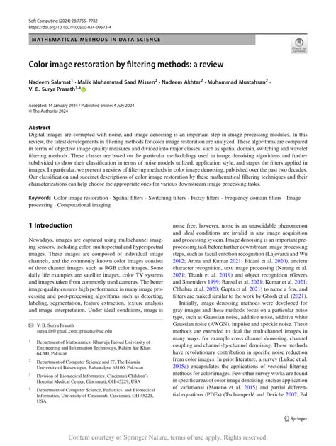 Pdf Color Image Restoration By Filtering Methods A Review
