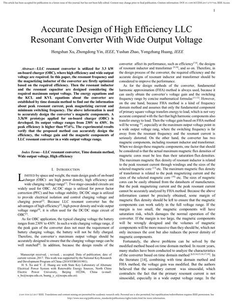 Pdf Accurate Design Of High Efficiency Llc Resonant Converter With Wide Output Voltage