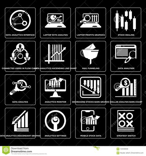 Set Of Strategy Sketch Connected Users In Flow Chart Analytics Settings Data Analytics
