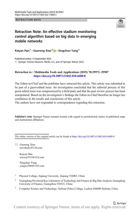 Retraction Note An Effective Stadium Monitoring Control Algorithm