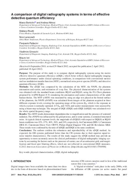 Pdf A Comparison Of Digital Radiography Systems In Terms Of Effective Detective Quantum Efficiency