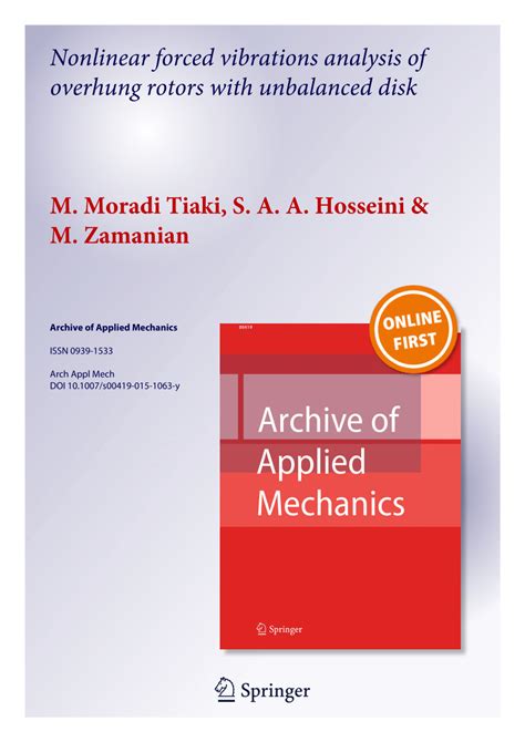 Pdf Nonlinear Forced Vibrations Analysis Of Overhung Rotors With