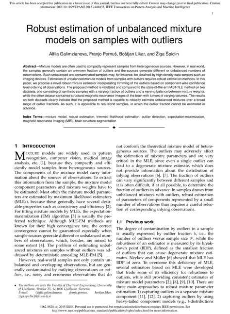 Pdf Robust Estimation Of Unbalanced Mixture Models On Samples With Outliers