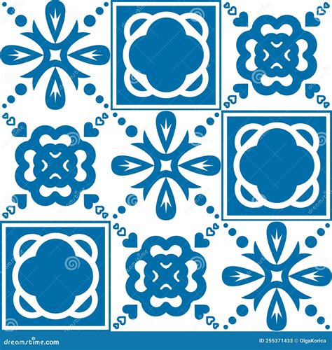 Seamless Pattern Azulejo Mosaic Tile In Blue Color Traditional