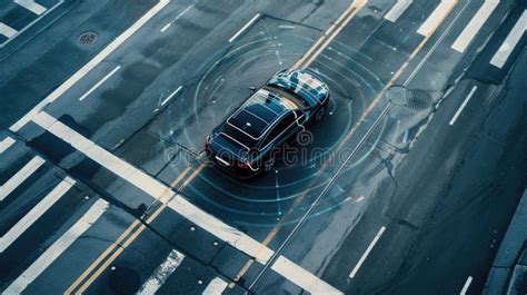 Aerial View Of Autonomous Car With Sensor System Stock Illustration Illustration Of Auto