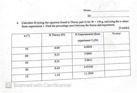Solved Name Id Calculate H Using The Equation Found In Chegg Com