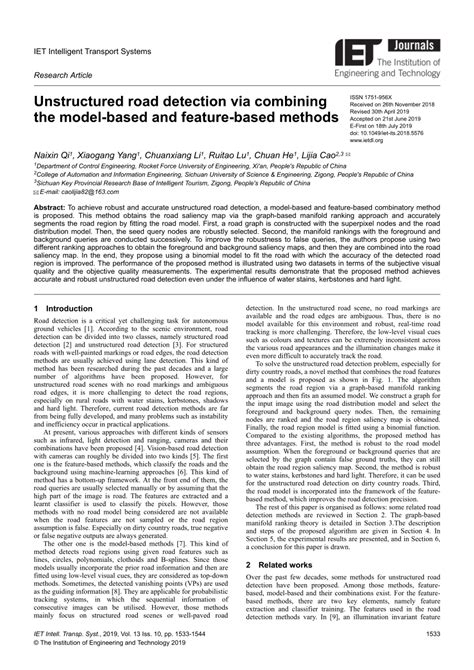 Unstructured Road Detection Via Combining The Model Based And Feature Based Methods Request Pdf