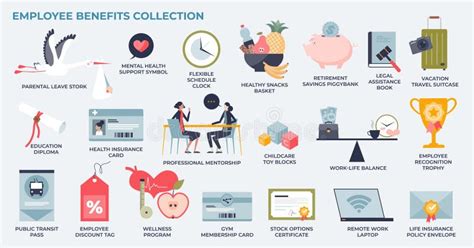 Employee Benefits And Job Motivation Elements In Tiny Person Collection Set Stock Vector