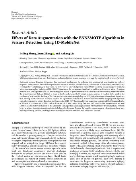Pdf Effects Of Data Augmentation With The Bnnsmote Algorithm In Seizure Detection Using 1d