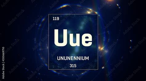 3d Illustration Of Unnunenium As Element 119 The Periodic Table Blue Illuminated Atom Design