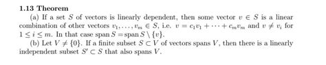 Solved 1 13 Theorem A If A Set S Of Vectors Is Linearly