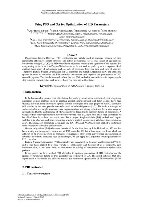 Pdf Using Pso And Ga For Optimization Of Pid Parameters