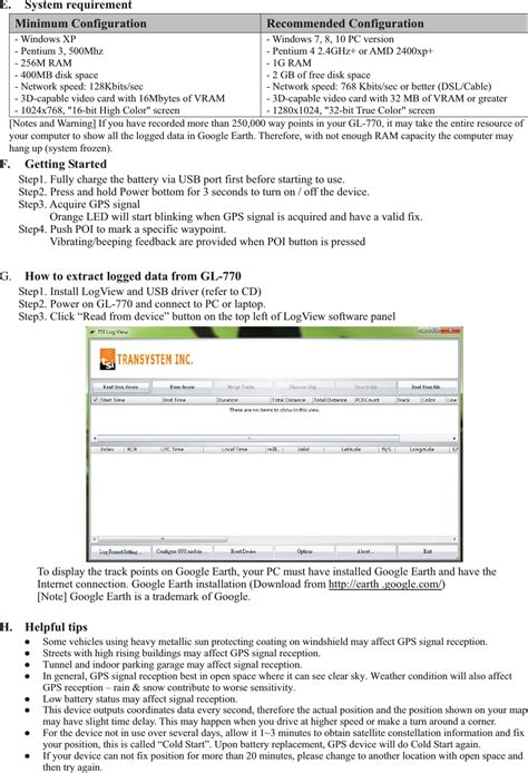 transystem 0310gl770 gps datalogger user manual