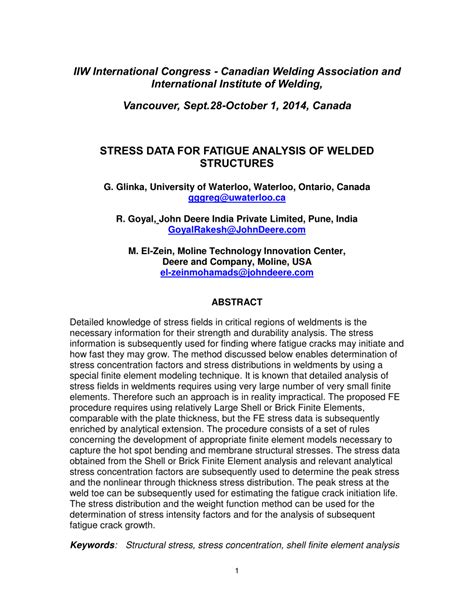 Pdf Stress Data For Fatigue Analysis Of Welded Structures