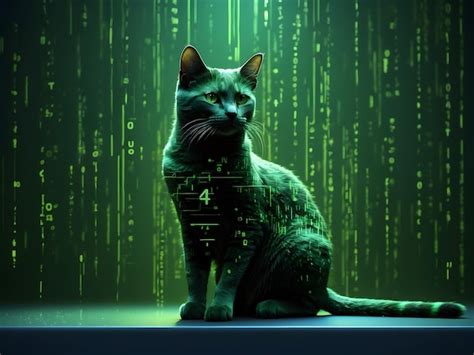 Premium Ai Image A Black Cat With Green Binary Codes