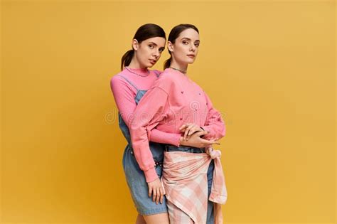 Twins Share A Moment Of Stylish Stock Image Image Of Elegance Bright