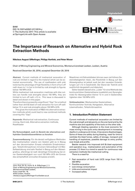 PDF The Importance Of Research On Alternative And Hybrid Rock Extraction Methods