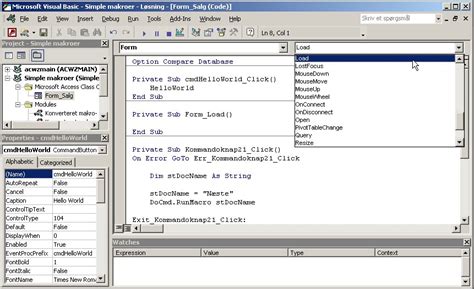 Access VBA kursus Introduktion til VBA Hændelser