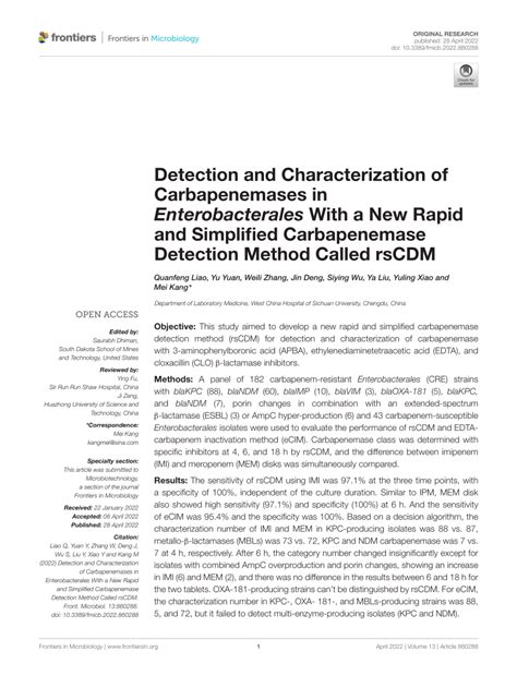Pdf Detection And Characterization Of Carbapenemases In Enterobacterales With A New Rapid And