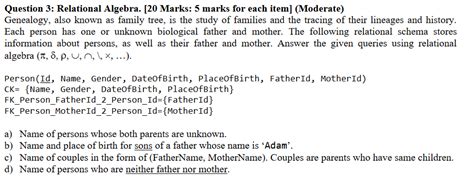 solved question 3 relational algebra [20 marks 5 marks