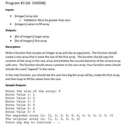 Solved Program 3 Id 169098 Inputs Integer Array Size O