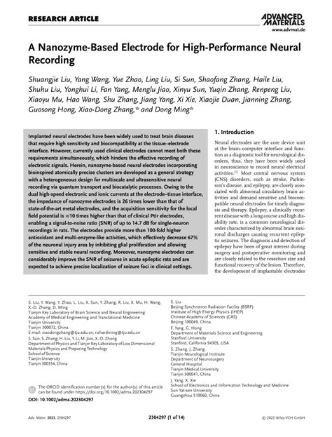 A Nanozyme‐based Electrode For High‐performance Neural Recording
