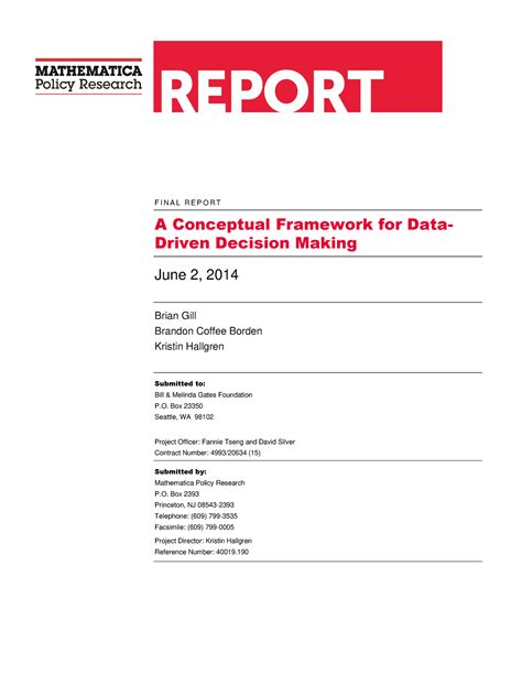 Framework Data Driven Decision Making F I N A L R E P O R T A