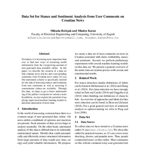 Data Set For Stance And Sentiment Analysis From User Comments On Croatian News Acl Anthology