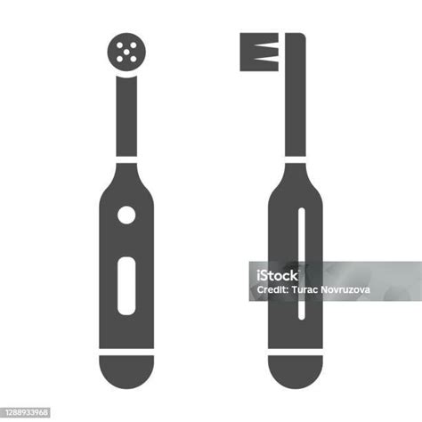 전동 칫솔 솔리드 아이콘 국제 치과 의사 날 컨셉 흰색 배경에 치아 청소 표지판 글리프 스타일의 전기 칫솔 전면 및 측면 보기