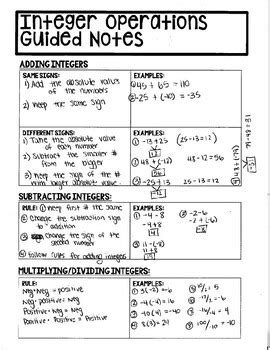 Integer Operations Guided Notes By Smitty S Math Emporium TPT